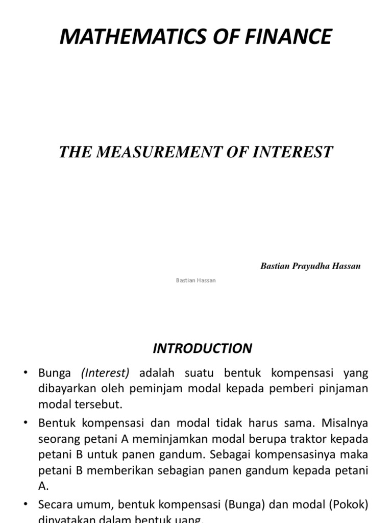 Mathematics of Finance: The Measurement of Interest | PDF | Metode ...