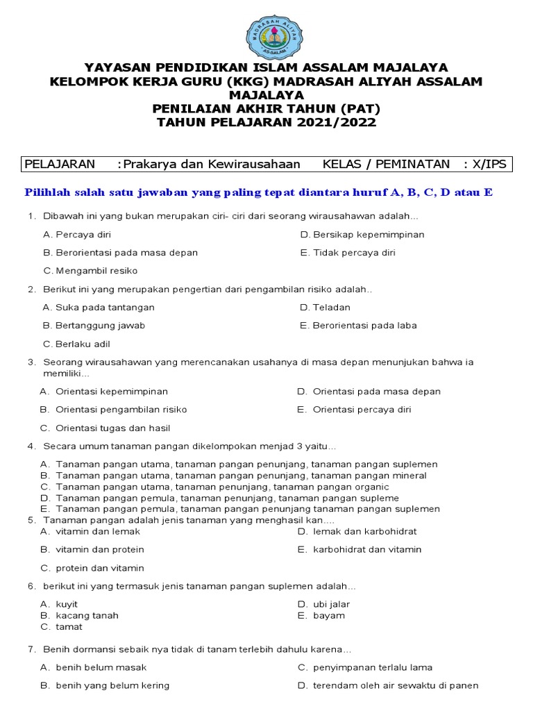 Soal Pat Pkwu KLS X | PDF