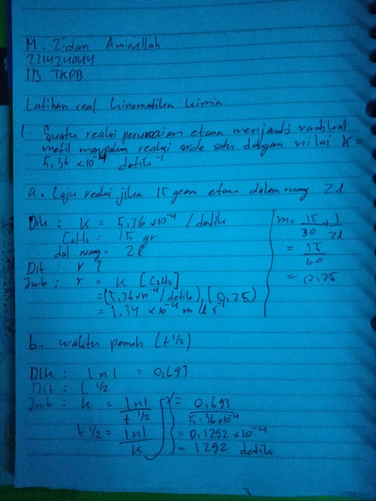 Muhammad Zidan Amirullah - 221424044 - 1B TKPB - Latihan Soal Kinematika Kimia | PDF