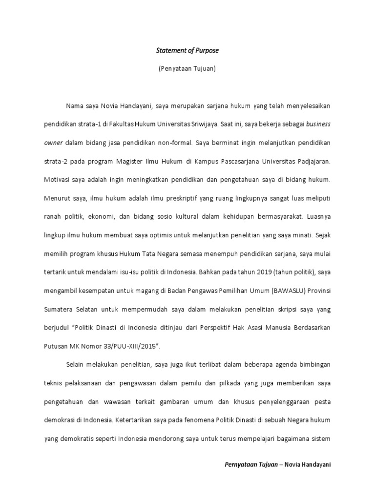 Pernyataan Tujuan-Novia Handayani | PDF