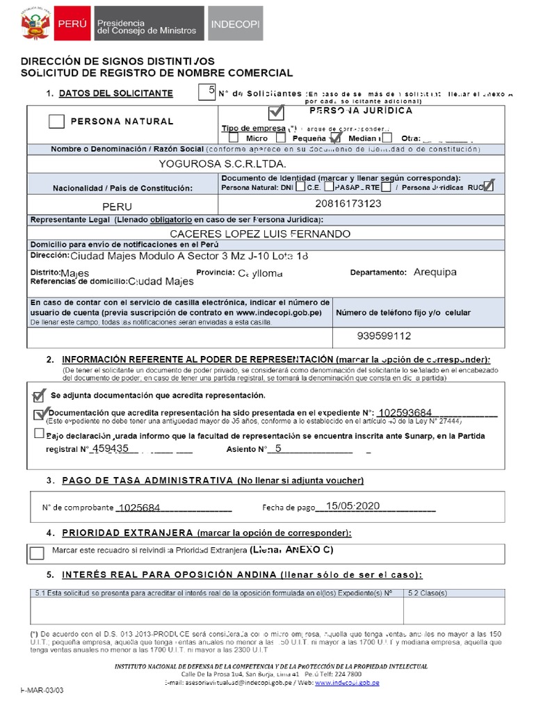INDECOPI 2 Formato Lleno de Registro de Marca - Ejemplo | PDF