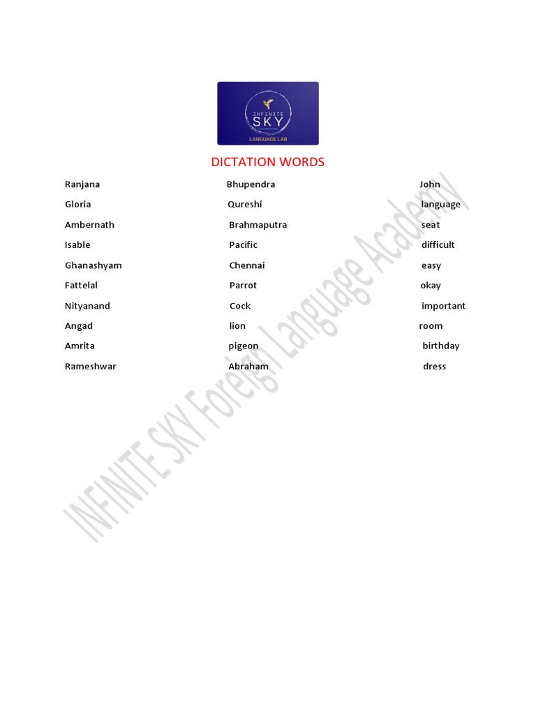 Dictation Words | PDF