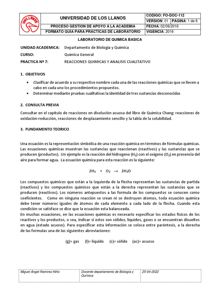 Pract# 7 Fo-Doc-112 | PDF | Precipitación (Química) | Química