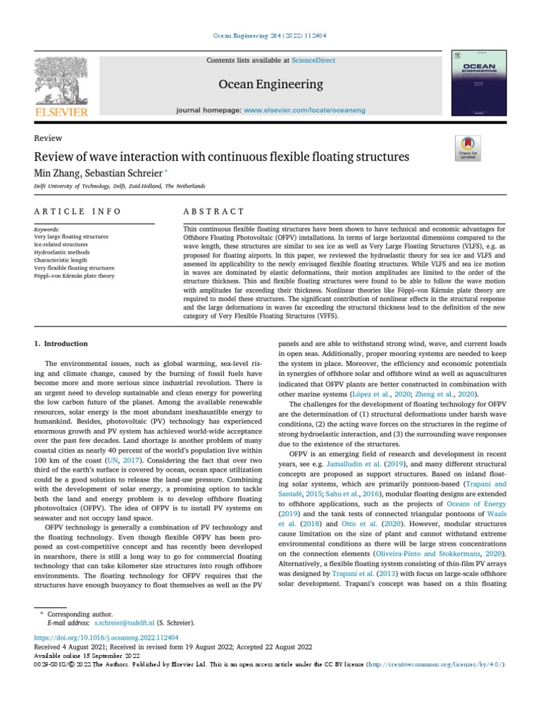 3 Review Of Wave Interaction With Continuous Flexible Floating Structures Download Free Pdf