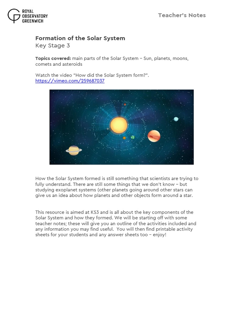 KS3 Formation of The Solar System | PDF