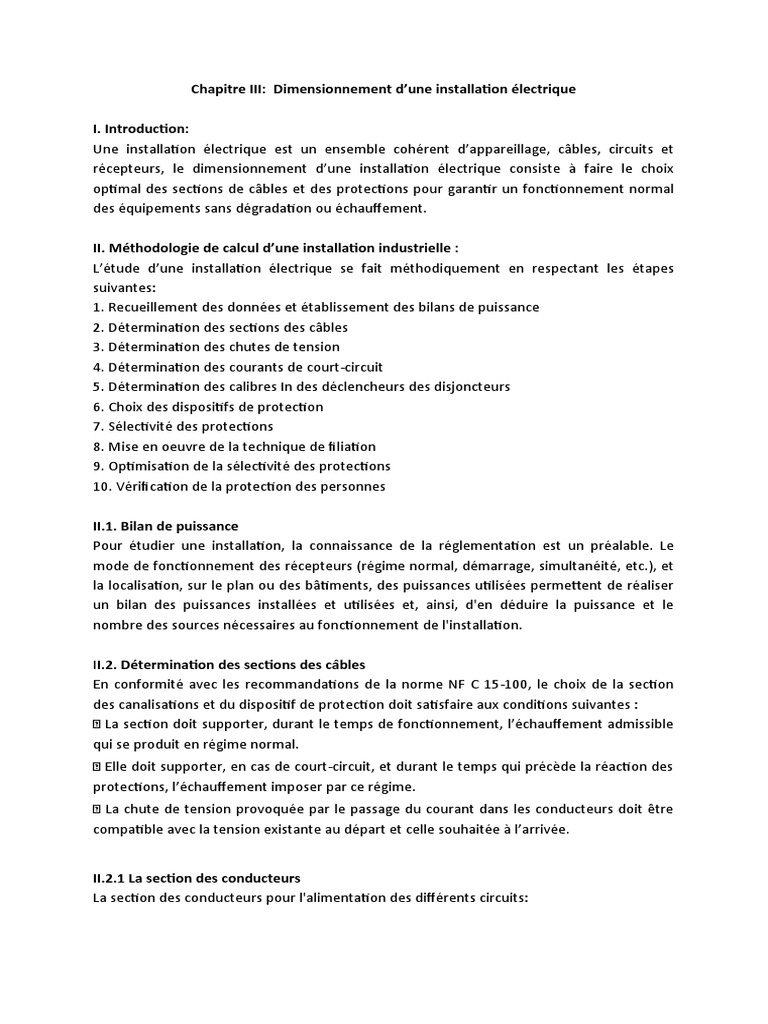 Dimensionnement D'une Installation Electrique | PDF | Technologie et ingénierie