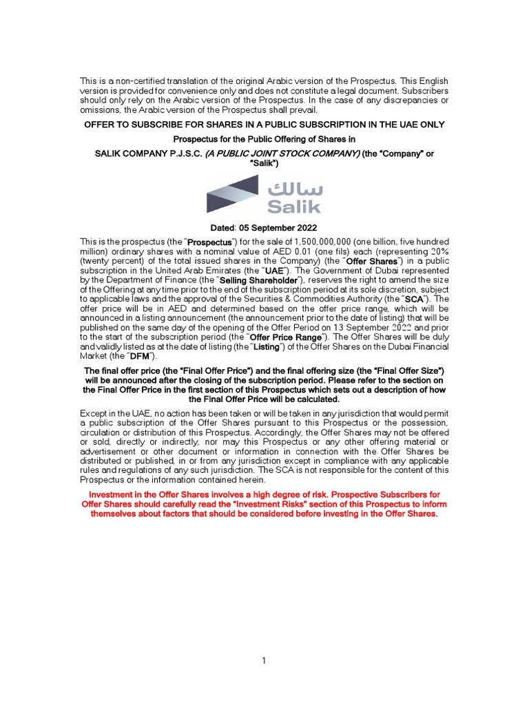 Salik Prospectous en | PDF | Financial Statement | Pro Forma