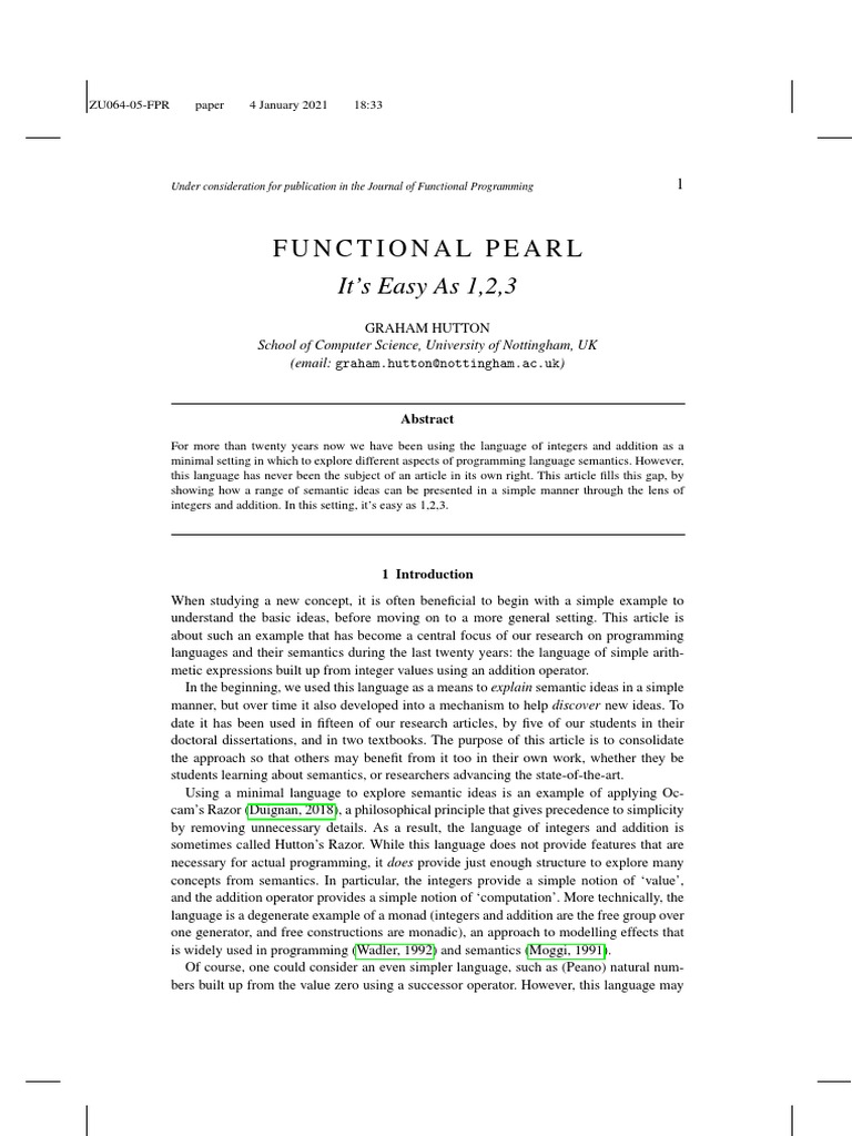 Functionalpearl It's Easy As 1,2,3: Under Consideration For Publication in The Journal of ...