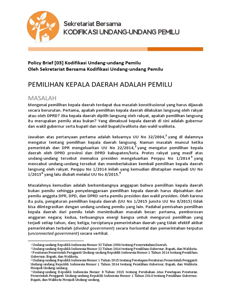 Policy Brief 03 Pemilihan Kepala Daerah Langsung Adalah Pemilu Pdf