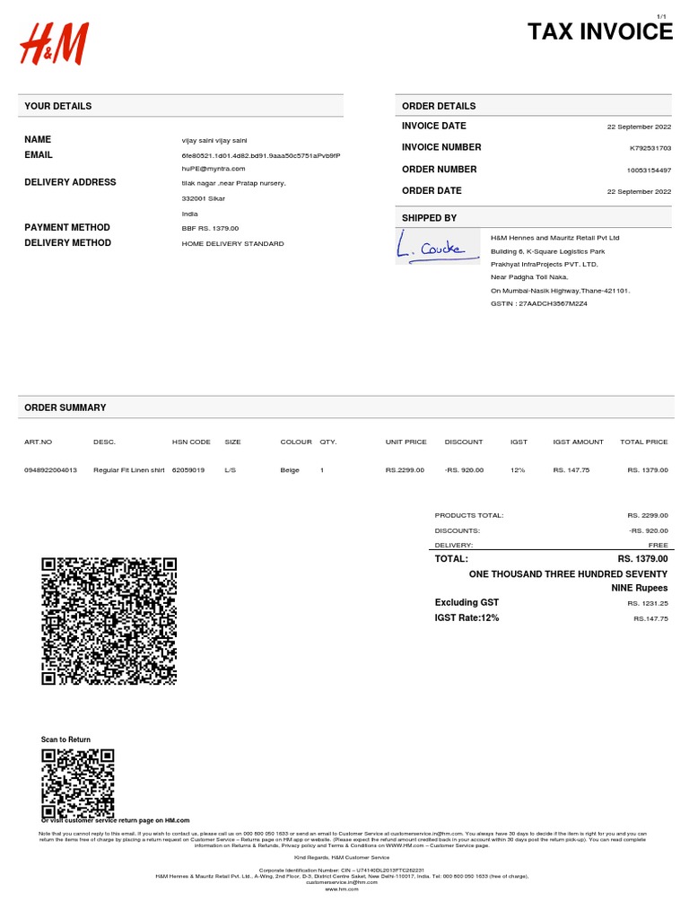 Tax Invoice: Scan To Return | PDF | Taxes | Payments