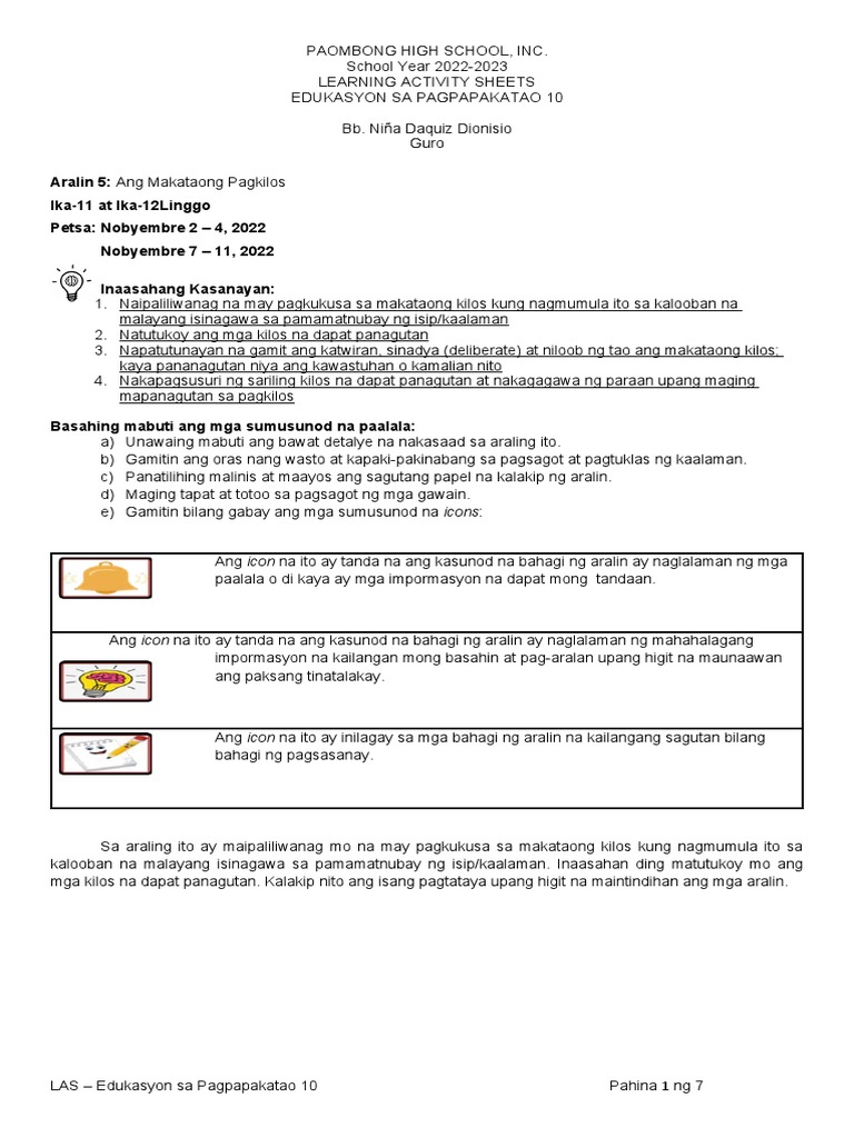 Nm61ca7ma - Weeks 11 and 12 - EsP 10 Approved | PDF