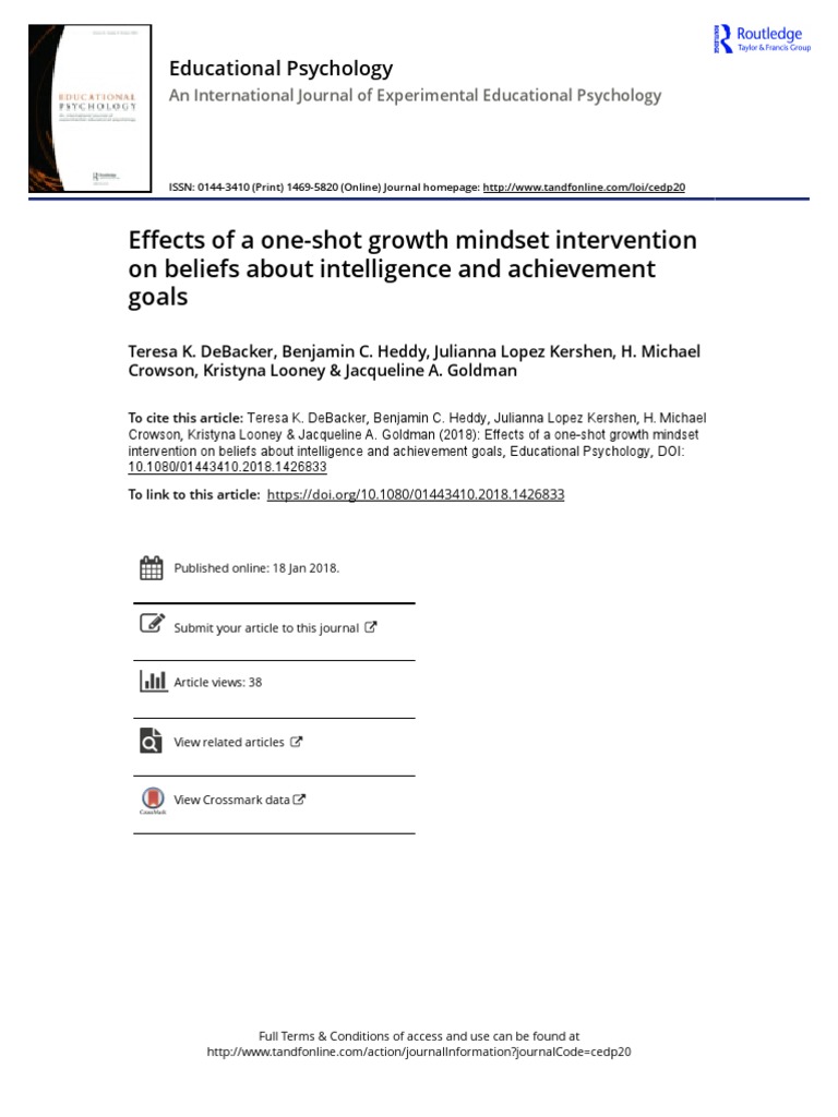 Effects of A One-Shot Growth Mindset Intervention On Beliefs About ...