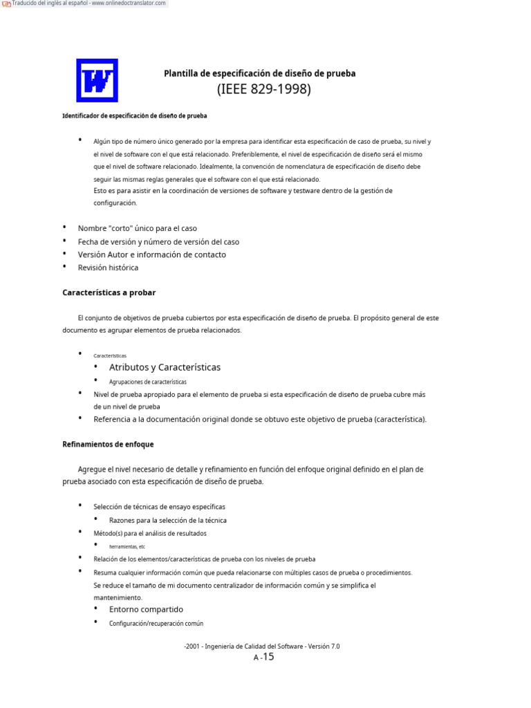 Software Test Design Specification Template - En.es | PDF | Software ...