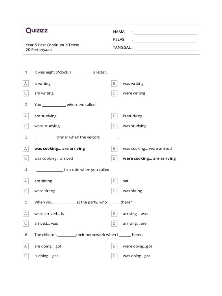 Year 5 Past Continuous Tense | PDF