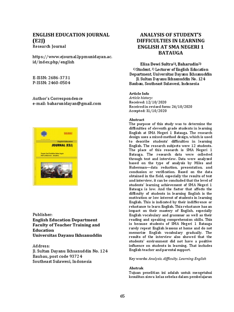 364-Article Text-1353-1-10-20210504 | PDF | Learning Disability | Learning