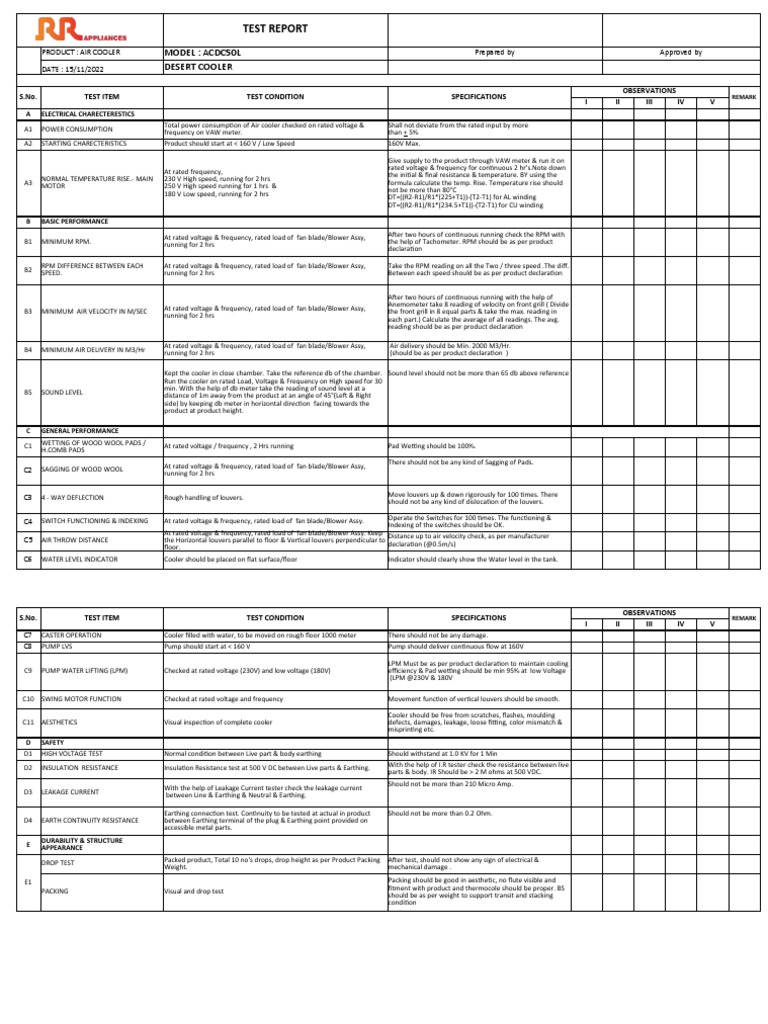 RR Cooler Test Report | PDF | Electrical Resistance And Conductance ...