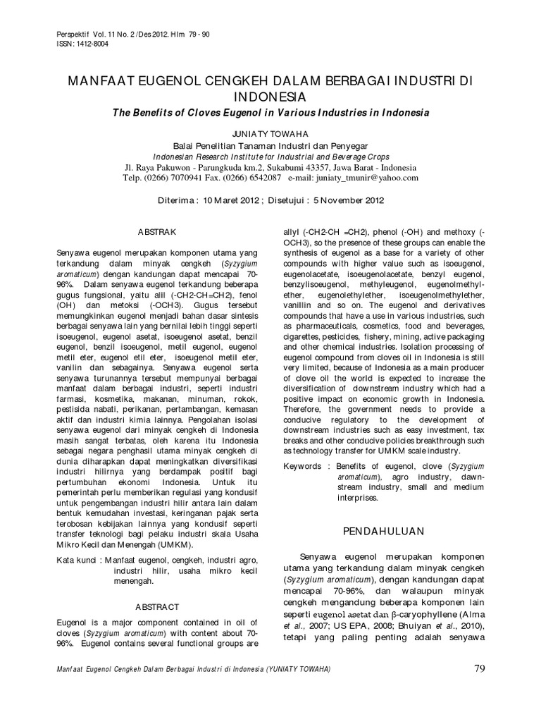 Adoc - Pub - Manfaat Eugenol Cengkeh Dalam Berbagai Industri Di | PDF
