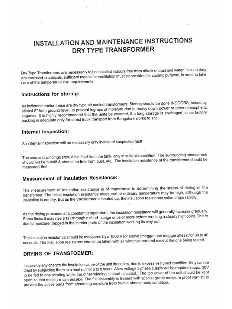 Dry Type Transformer Installation | PDF