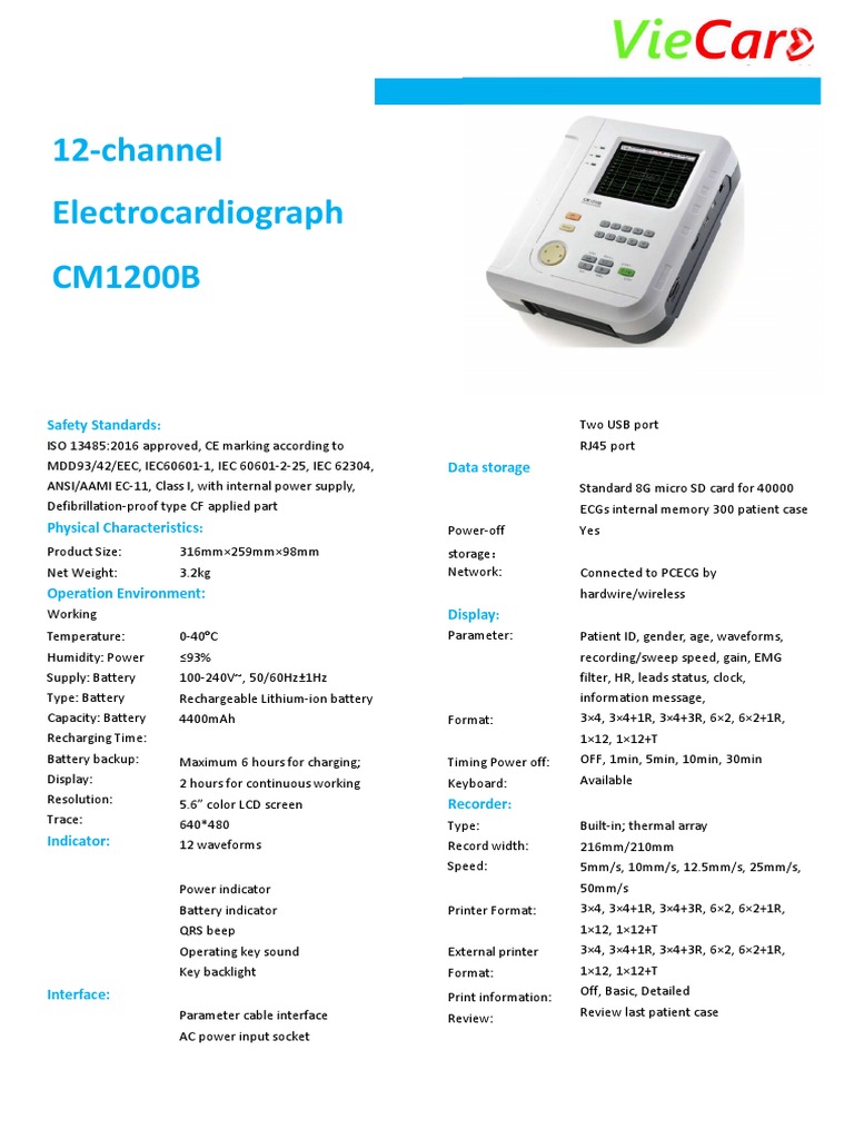 12-Channel ECG CM1200B Specifications | PDF