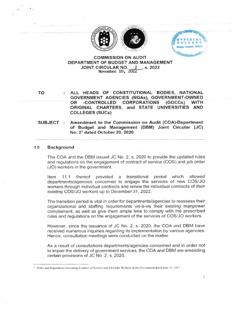 COA DBM Joint Circular No. 2, S. 2022 | PDF