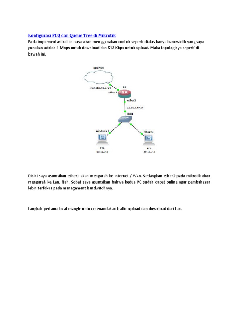Konfigurasi PCQ Dan Queue Tree Di Mikrotik | PDF