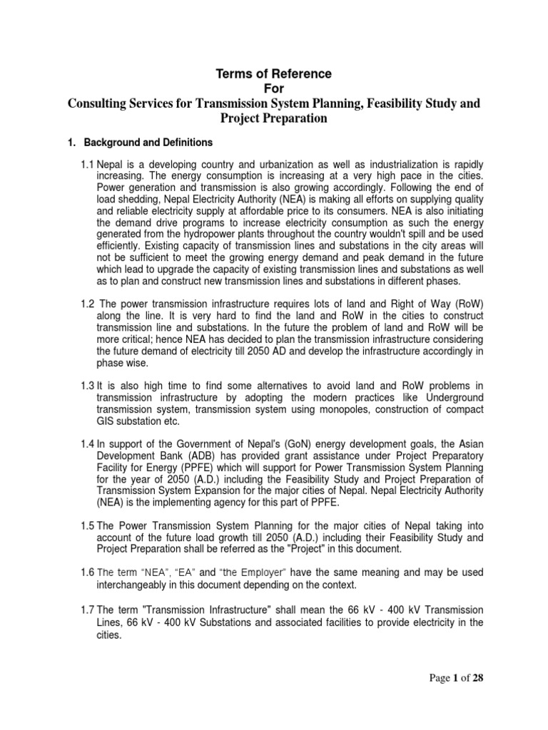 Terms of Reference For Consulting Services For Transmission System ...