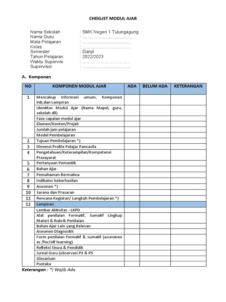 Instrumen Supervisi MODUL AJAR | PDF