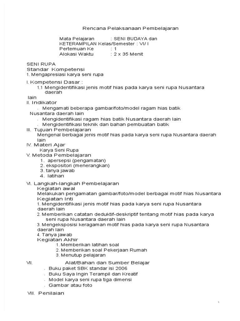 PDF RPP SBK Kls 6 Sem 1 | PDF