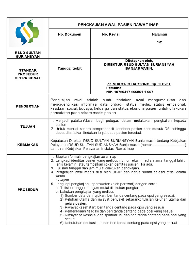 Spo Pengkajian Awal Rawat Inap | PDF | Sains & Matematika