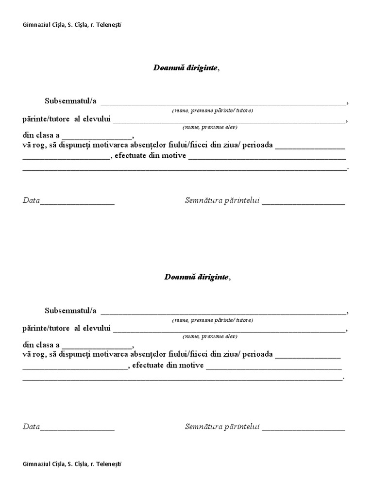 Cerere de Motivare A Absentelor | PDF