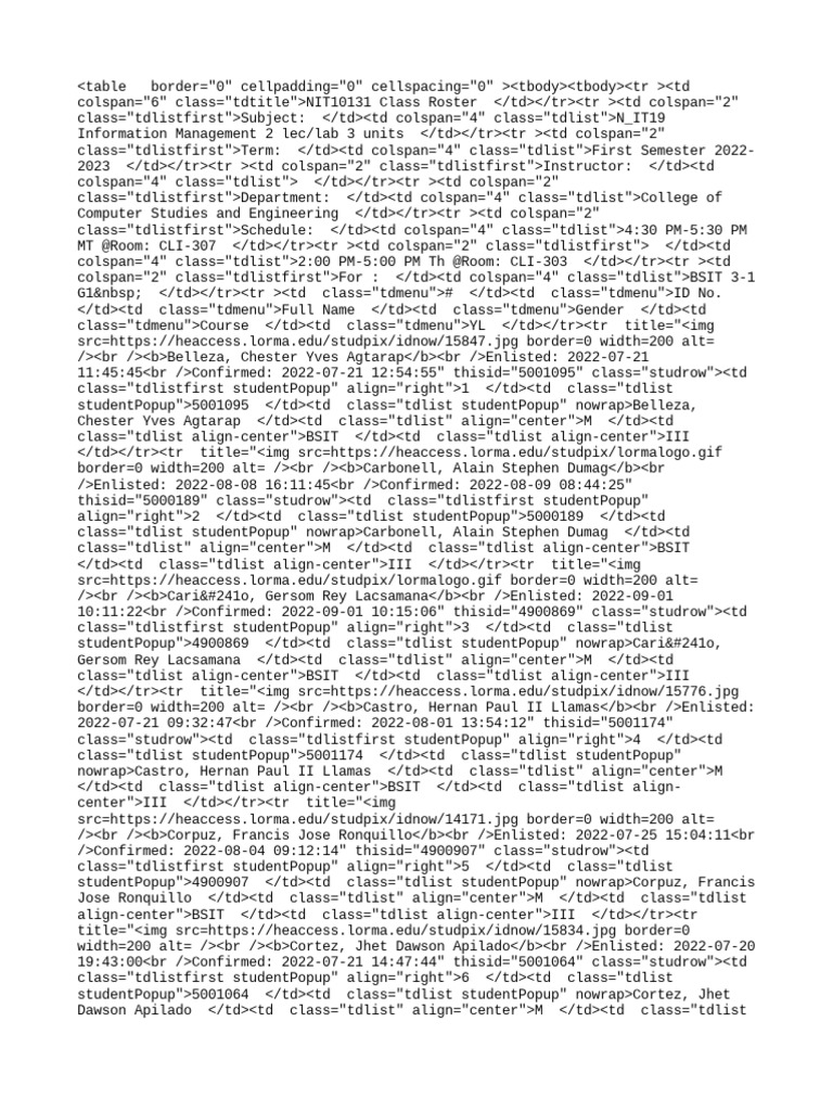 CS18 G1 ClassRoster264031 | PDF