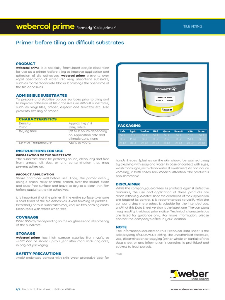 TDS Webercol Prime | PDF