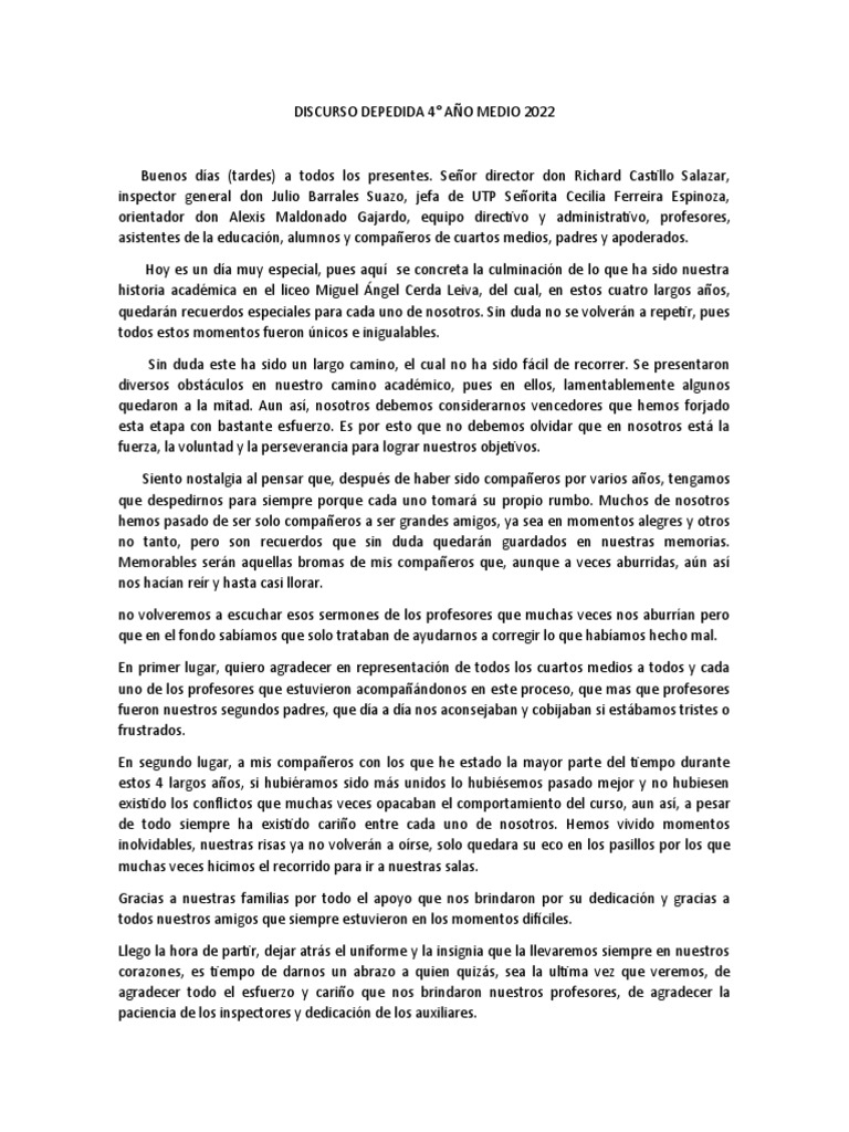 Discurso Despedida Carla 4 Cipres MODIF | PDF