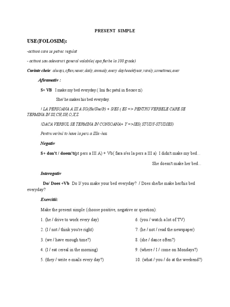 Timpuri Si Exercitii Limba Engleza | PDF