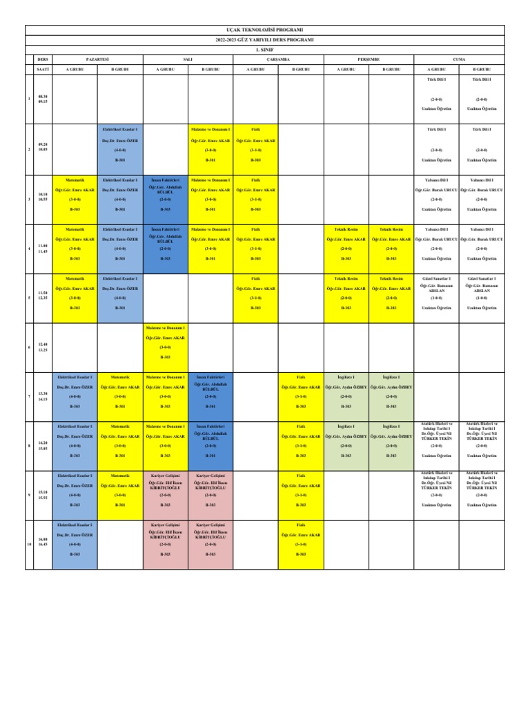 2022 2023 Guz Uct Ders Programi | PDF