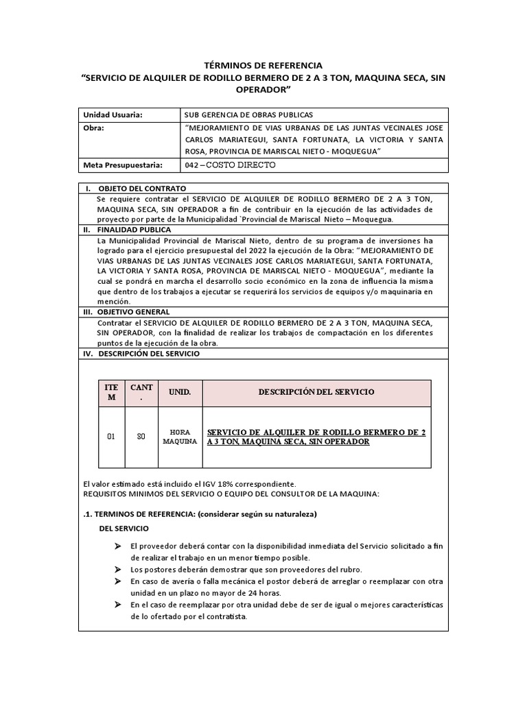 Alquiler de Rodillo Bermero 2-3 Toneladas | PDF