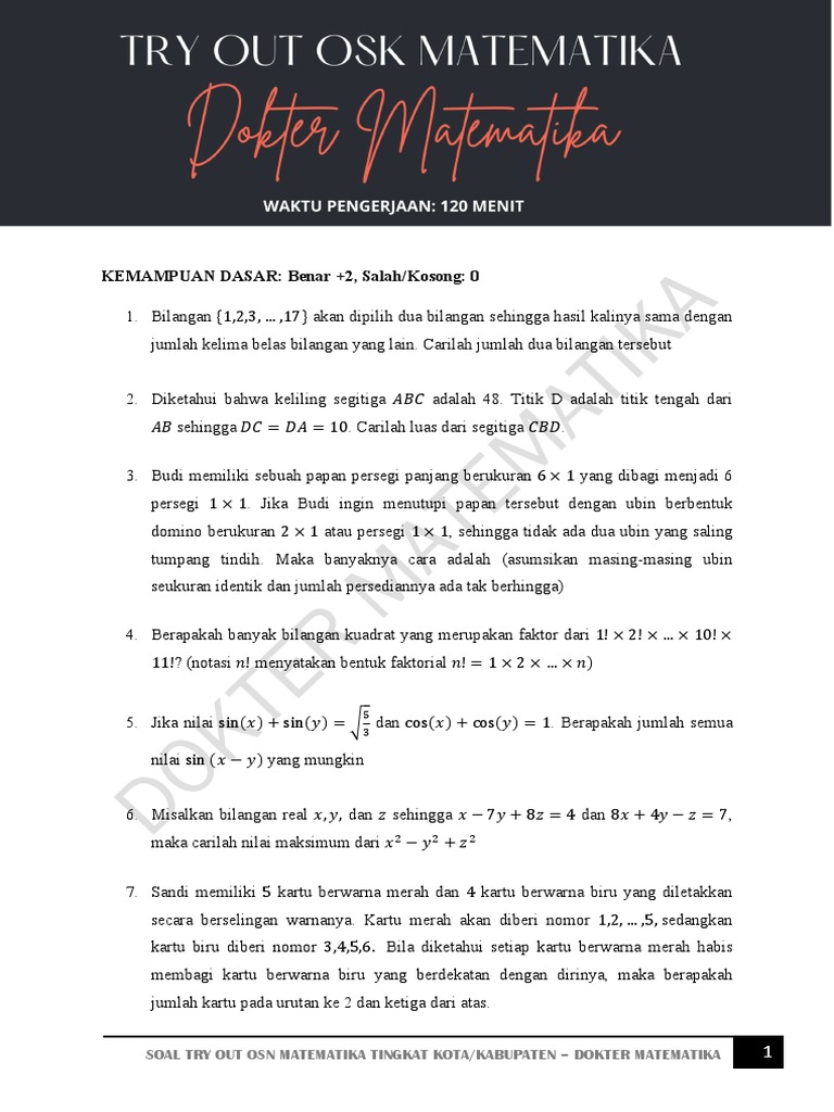 Soal Try Out Osk Matematika | PDF