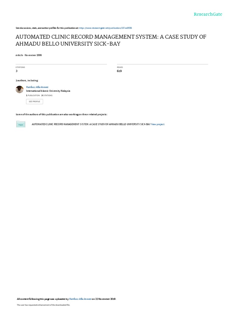 Automated Clinic Record Management System: A Case Study of Ahmadu Bello University Sick-Bay ...