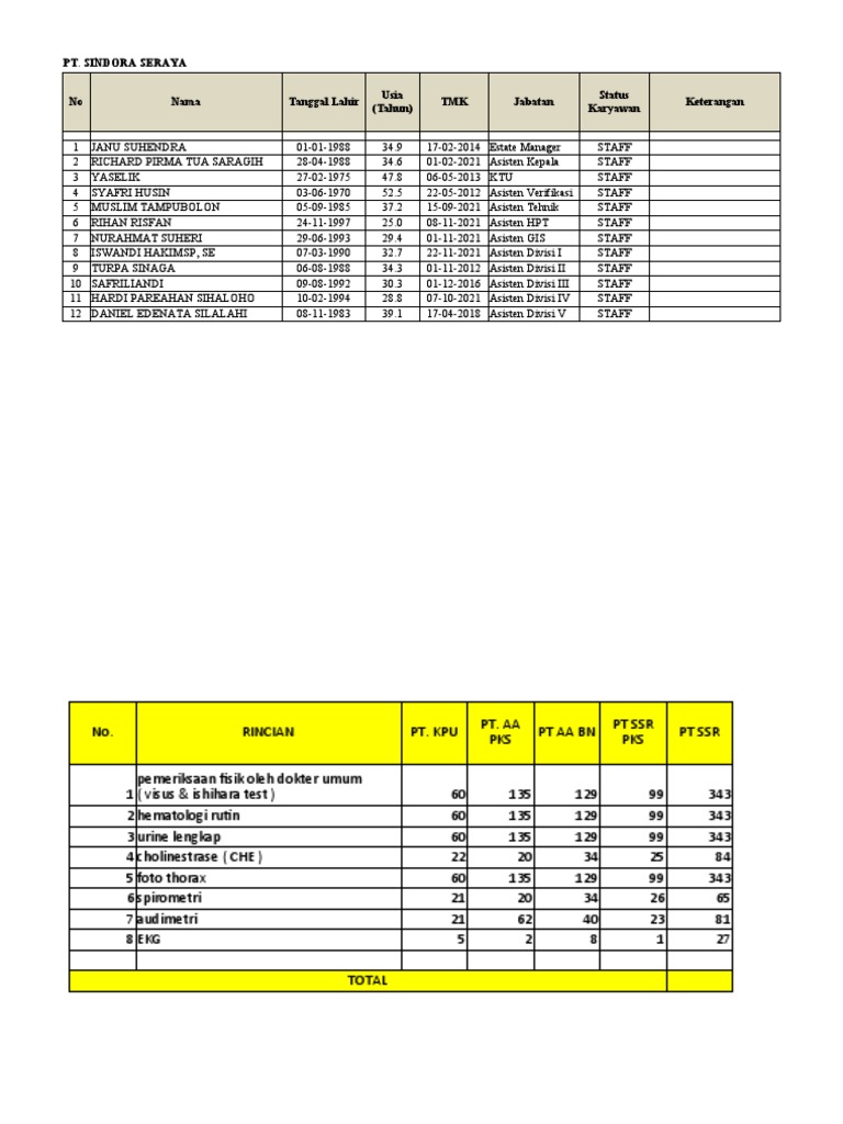 Daftar Nama Mcu Pt. Panca Eka Group | PDF