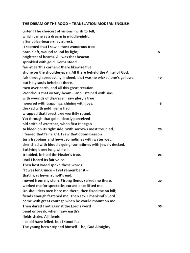 Dream of The Rood & The Wife's Lament and Study Questions | PDF