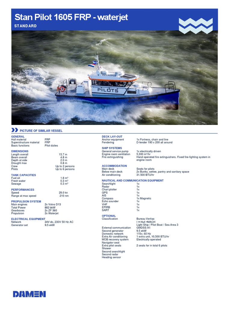 Product Sheet Stan Pilot 1605 FRP Waterjet STD | PDF