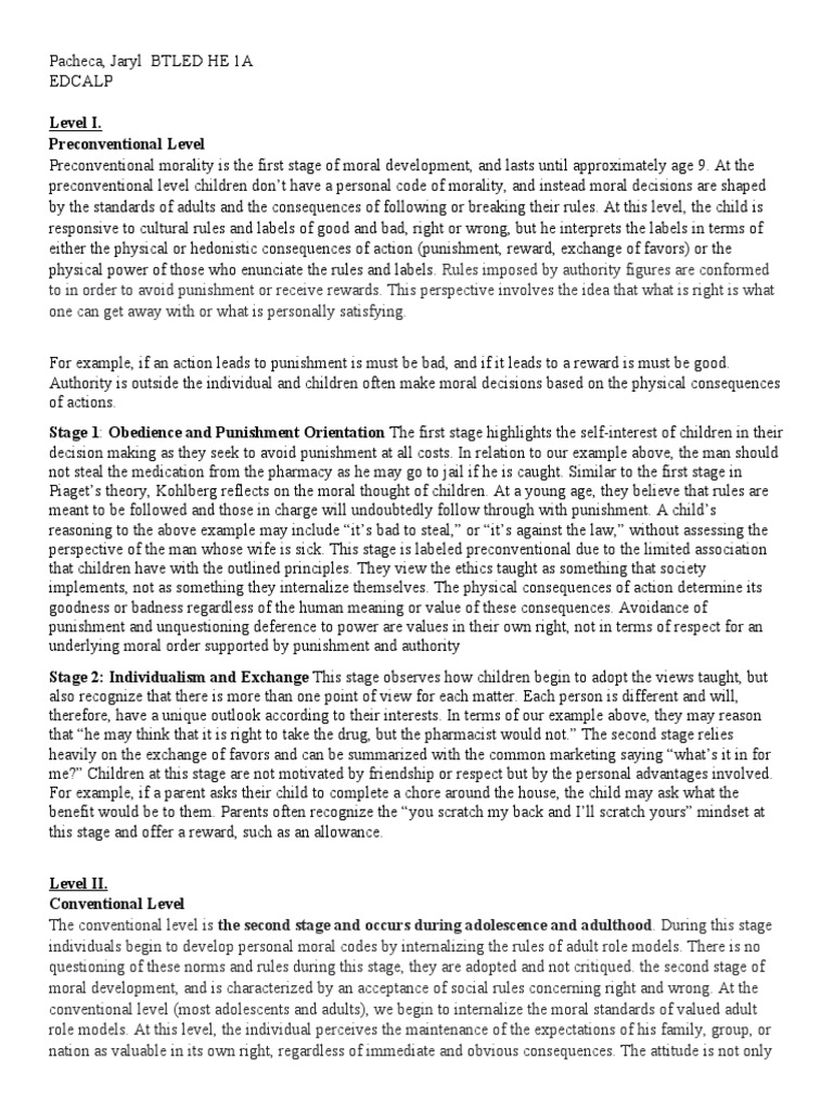 Kohlberg's Theory of Moral Development | PDF | Morality | Crime & Violence