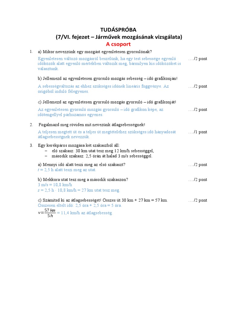 Fizika7 VI Mozgas BF Megold | PDF