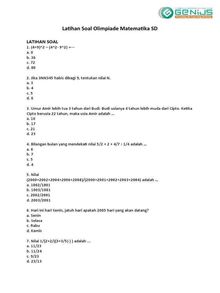 Latihan Soal Olimpiade Matematika SD | PDF