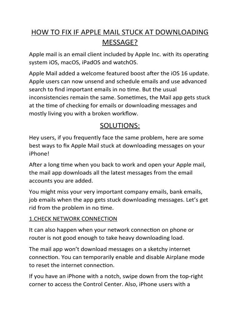 How To Fix If Apple Mail Stuck at Downloading Message | PDF | Ios | I Cloud