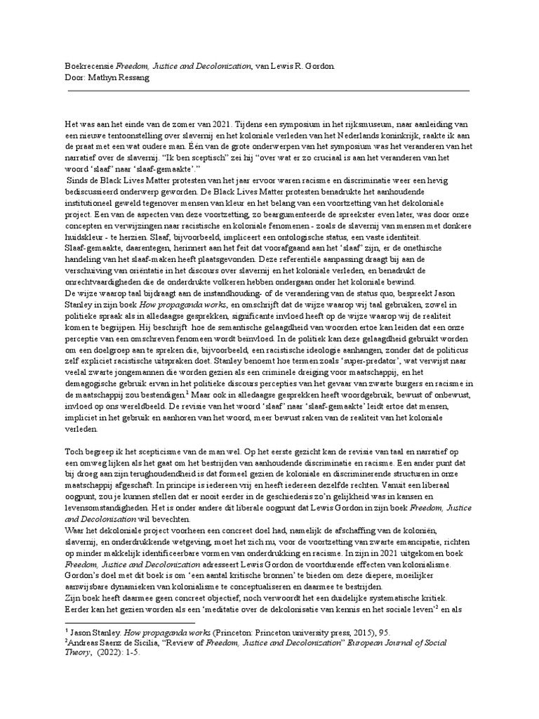 Recensie - Freedom, Justice and Decolonization. | PDF