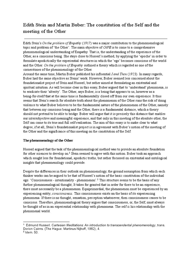 Edith Stein and Martin Buber: The Constitution of The Self and The ...