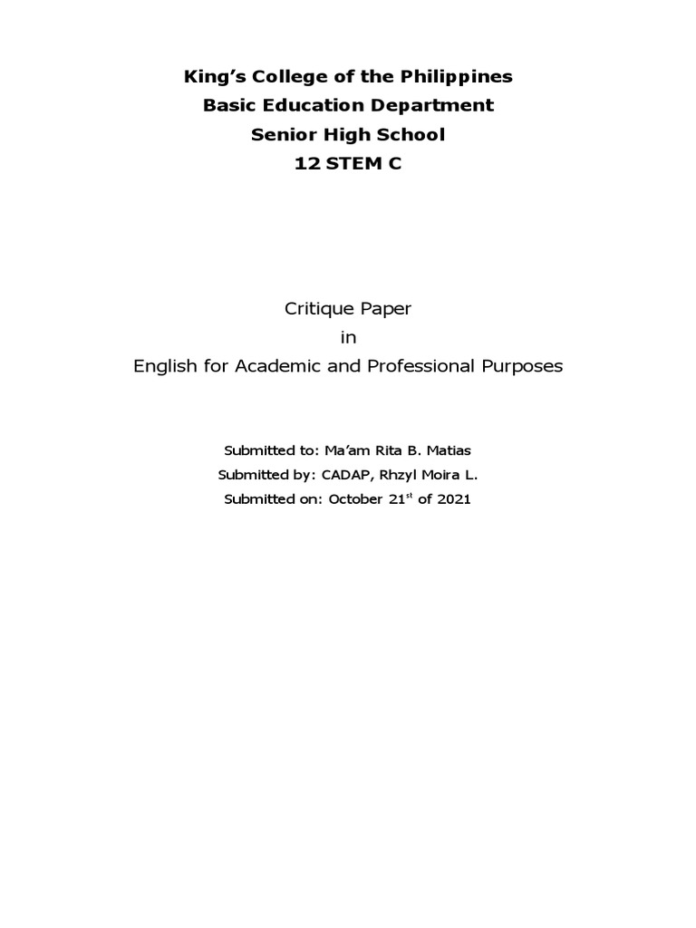 EAPP - Critique Paper On Leaves | PDF