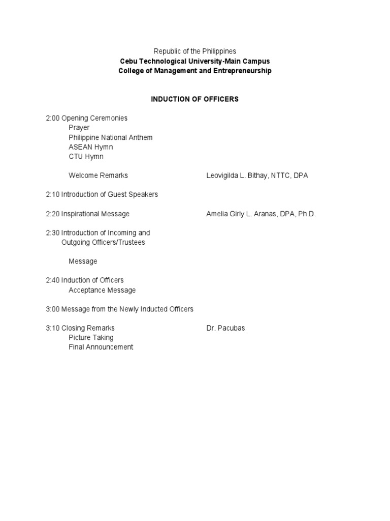 Induction of Officers | PDF