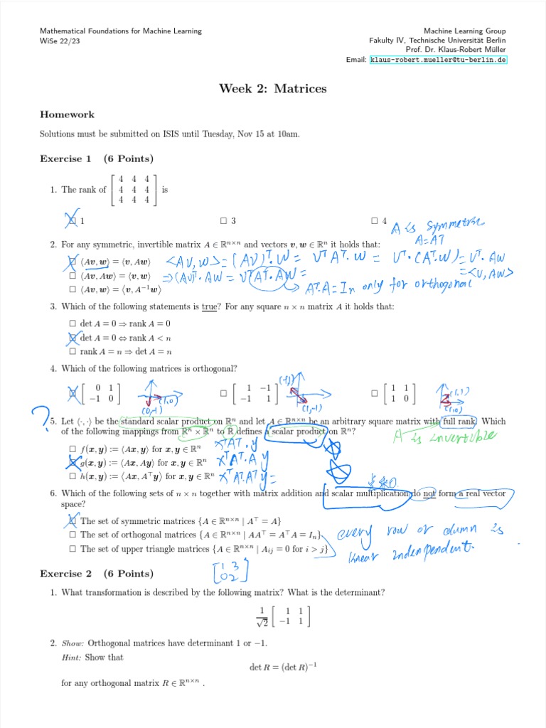 HW2 Solution | PDF | Matrix (Mathematics) | Determinant